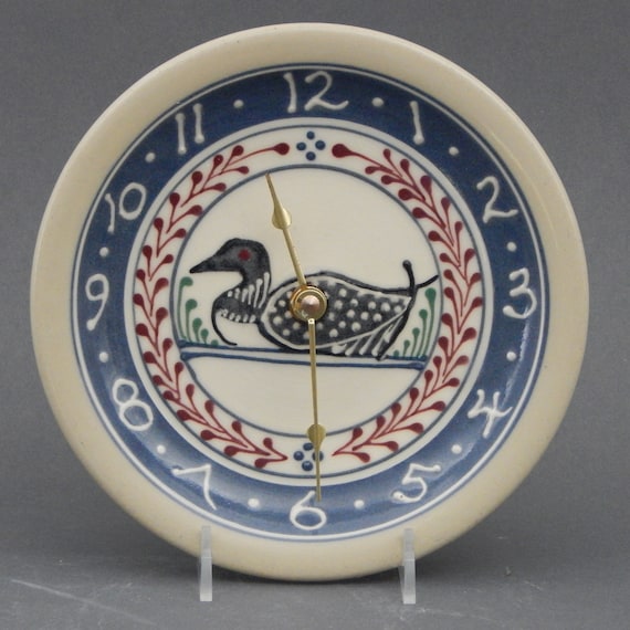 7 Small Stoneware Clock Loon Design With Red Accents | Etsy