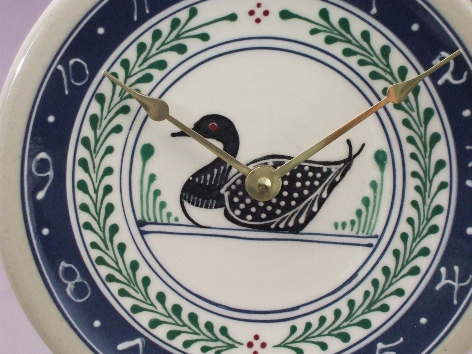 9 Large Stoneware Clock Loon With Red Accents and Green - Etsy