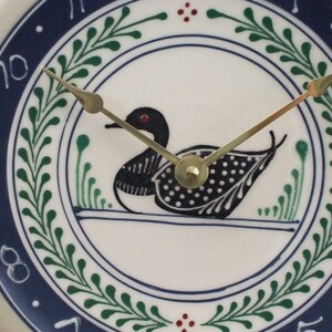 9" Large Stoneware Clock Loon With Red Accents and Green Grasses ...
