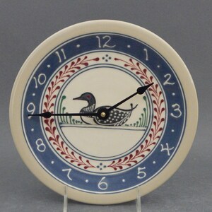 9" Large Stoneware Clock Loon With Red Accents and Green Grasses ...