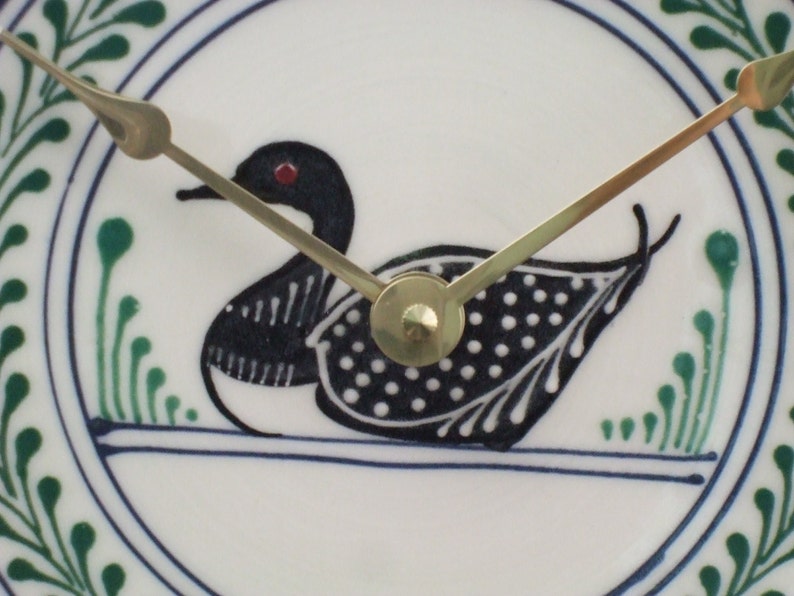 9 Large Stoneware Clock Loon With Red Accents and Green - Etsy