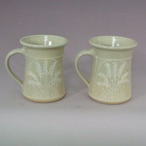 Coffee or Tea Mug White Wheat Design on Stoneware - Stoneware Pottery ...