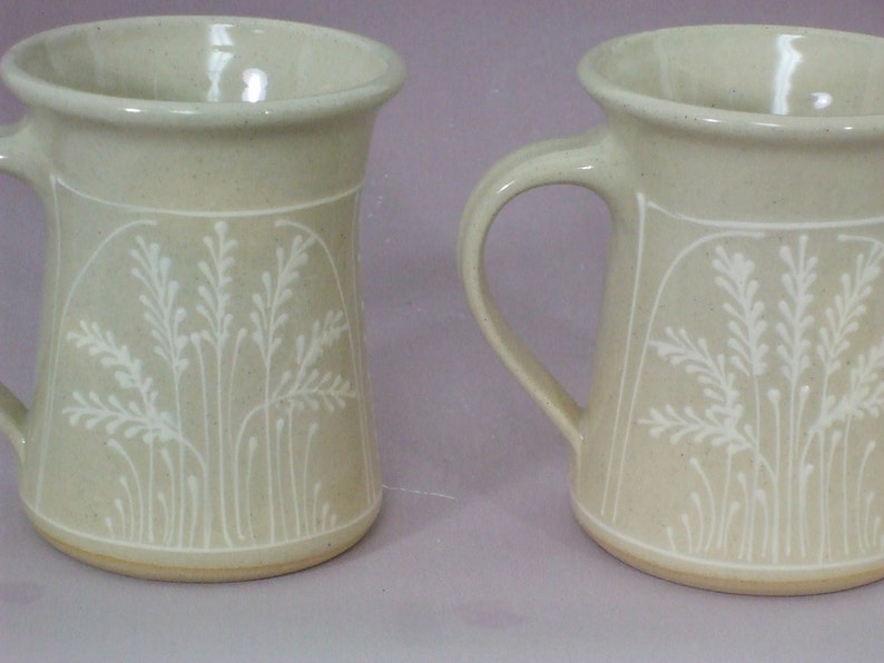 Coffee or Tea Mug White Wheat Design on Stoneware - Stoneware Pottery ...