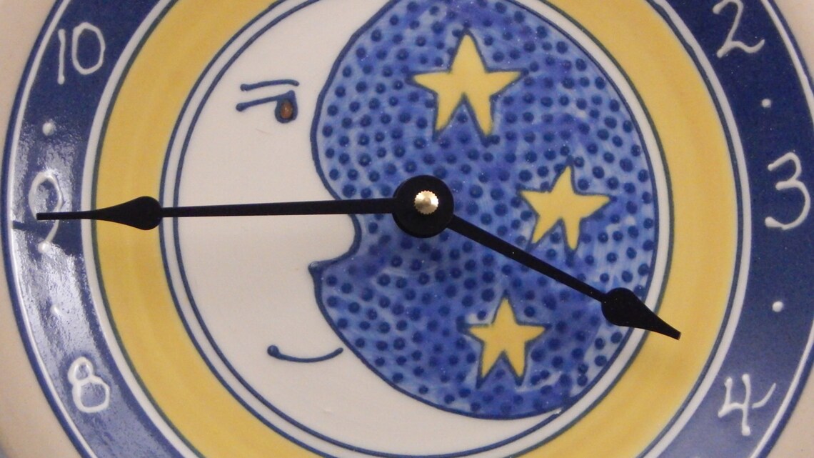 9 Large Stoneware Clock Moon and Stars Celestial Clock | Etsy