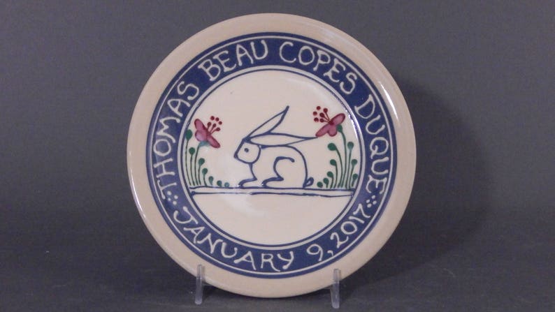 Personalized Child Birth Plate Baby Gift New Baby Blue Bunny - Etsy