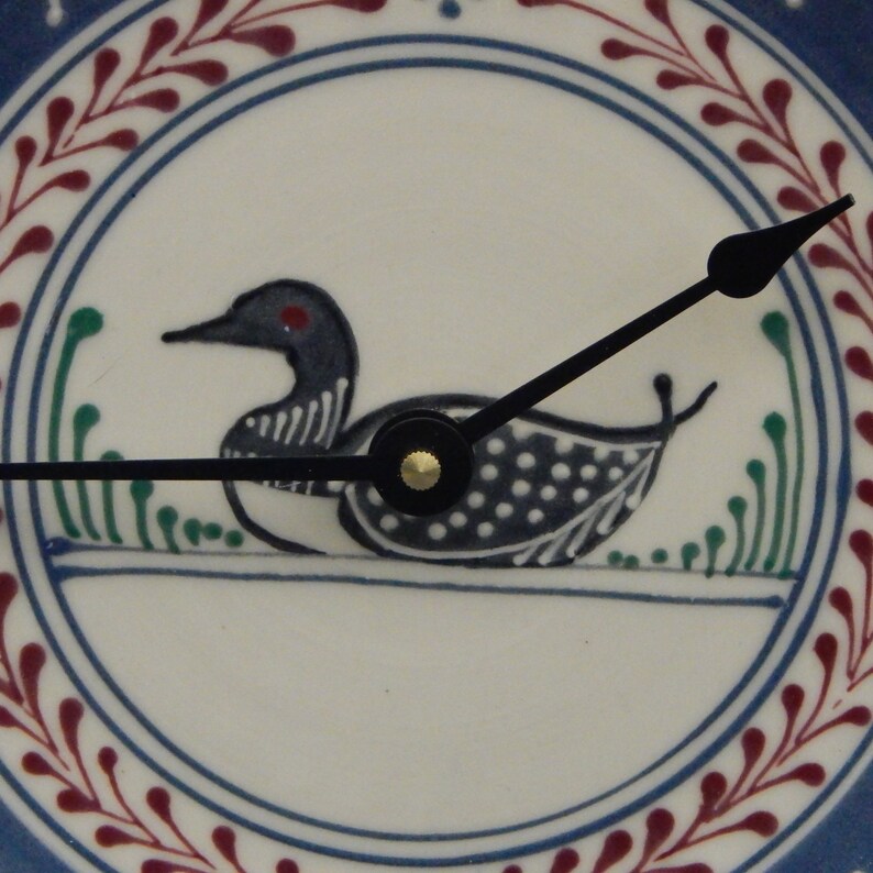 9 Large Stoneware Clock Loon With Red Accents and Green - Etsy