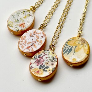 Floral Necklace, Flower Pendant, Clay Initial, Autumn Palette, Fall ...