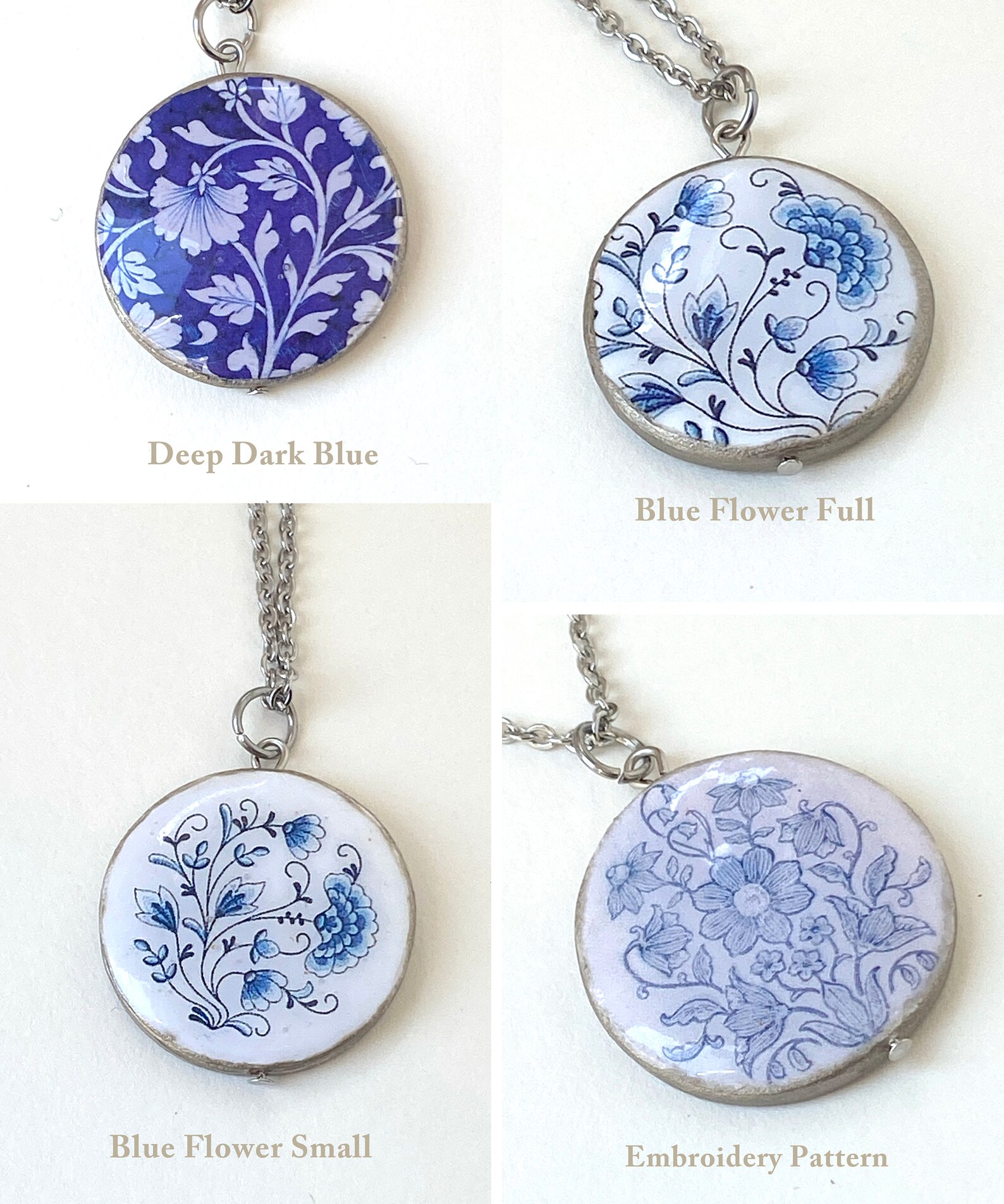 Delft Blue Floral Pendant: Personalized China Design Necklace - Etsy