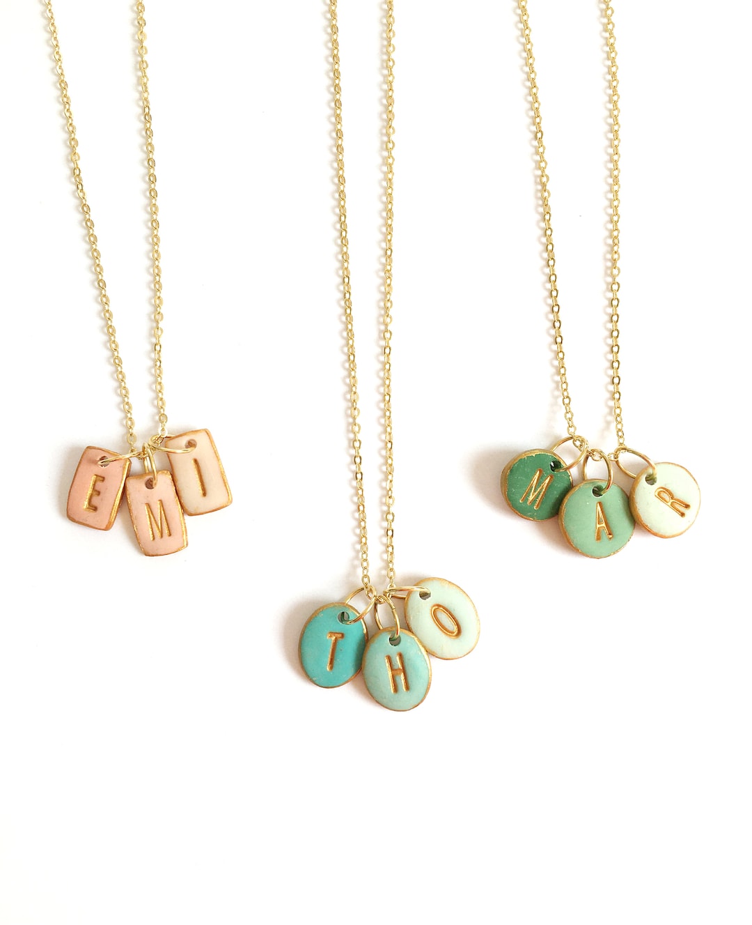 Handmade Family Initial Necklace: Gold Plated Charm, Personalized Clay ...
