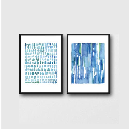 Blue Sea Glass Watercolor Art Set of 2 Watercolor Sea Glass - Etsy