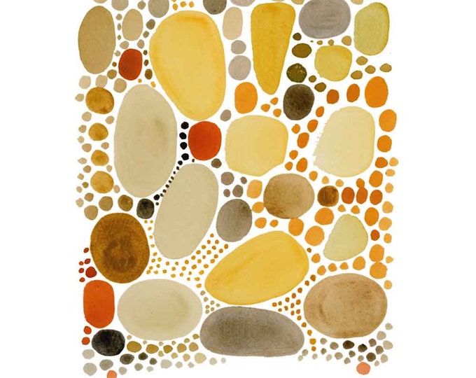 Yellow Pebbles Fine Art Print Giclee Watercolor Painting Abstract ...