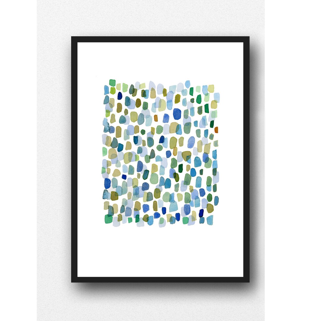 Rain, Abstract Watercolor Art Print, Watercolor Art Blue Green Drops - Etsy