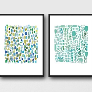 Nautical Prints, Sea Glass Art, Set of 2 Blue Green Abstract Watercolor ...