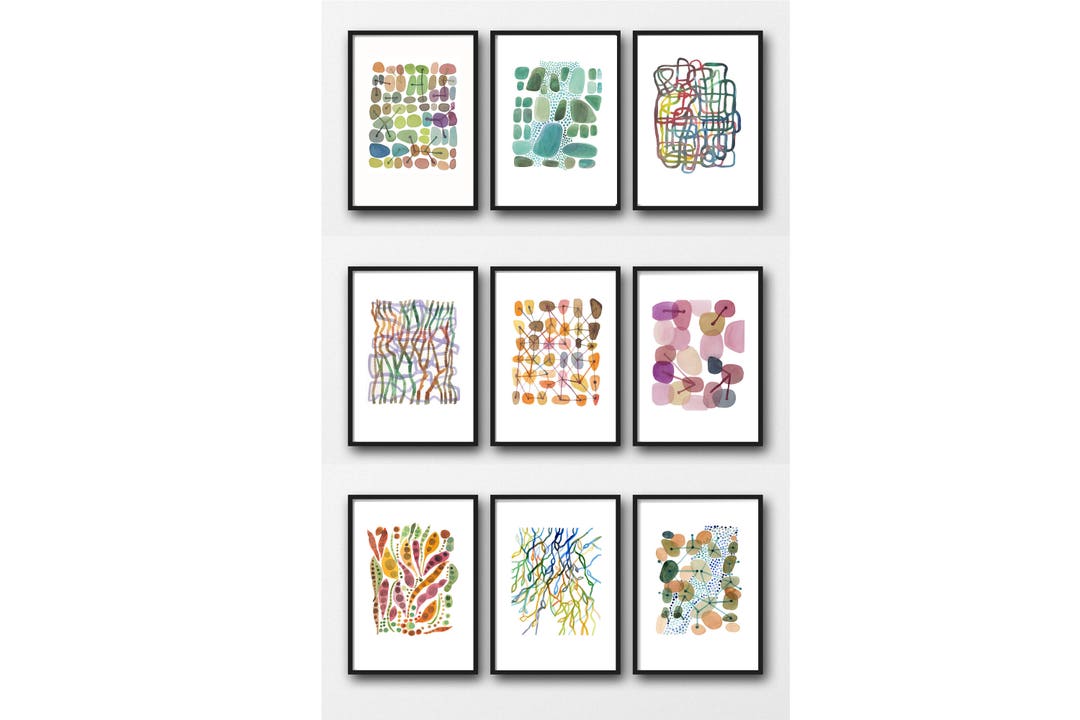 Set of 9 Prints, Office Decor, Fine Art Prints, Watercolor Prints, Bulk ...