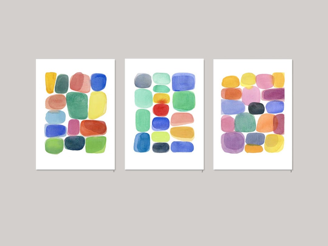 Colorful Abstract Art, Set of 3 Prints, Watercolor Prints, Watercolor ...