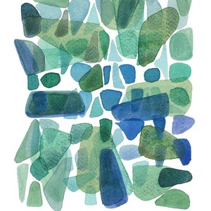 Wall Art Set of 3 Prints, Watercolor Paintings Set Blue Green ...