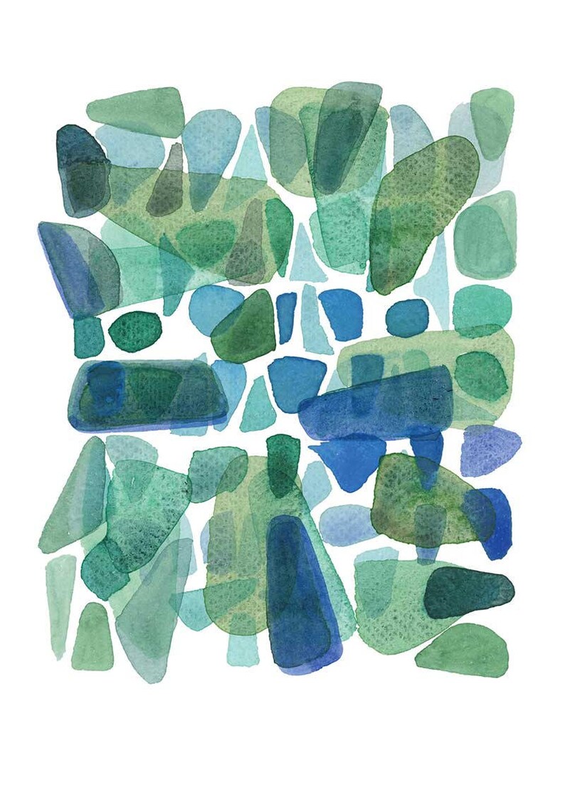 Wall Art Set of 3 Prints Watercolor Paintings Set Blue Green - Etsy