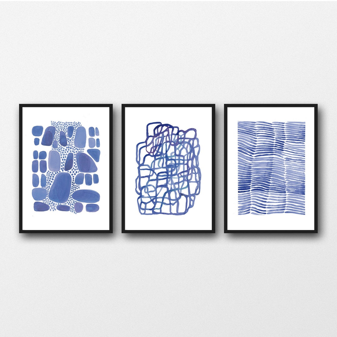 Watercolor Print Set, Blue Wall Decor, Set of 3 Prints, Watercolor ...
