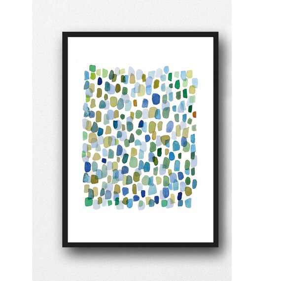 Rain Abstract Art Print Watercolor Print Blue Green Dots - Etsy
