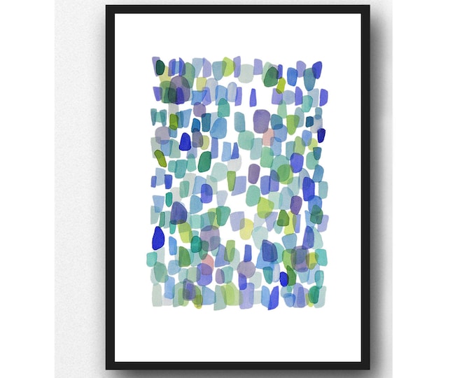 Abstract Blue Green Watercolor Print, Sea Glass Watercolor Painting ...