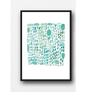 Nautical Prints, Sea Glass Art, Set of 2 Blue Green Abstract Watercolor ...