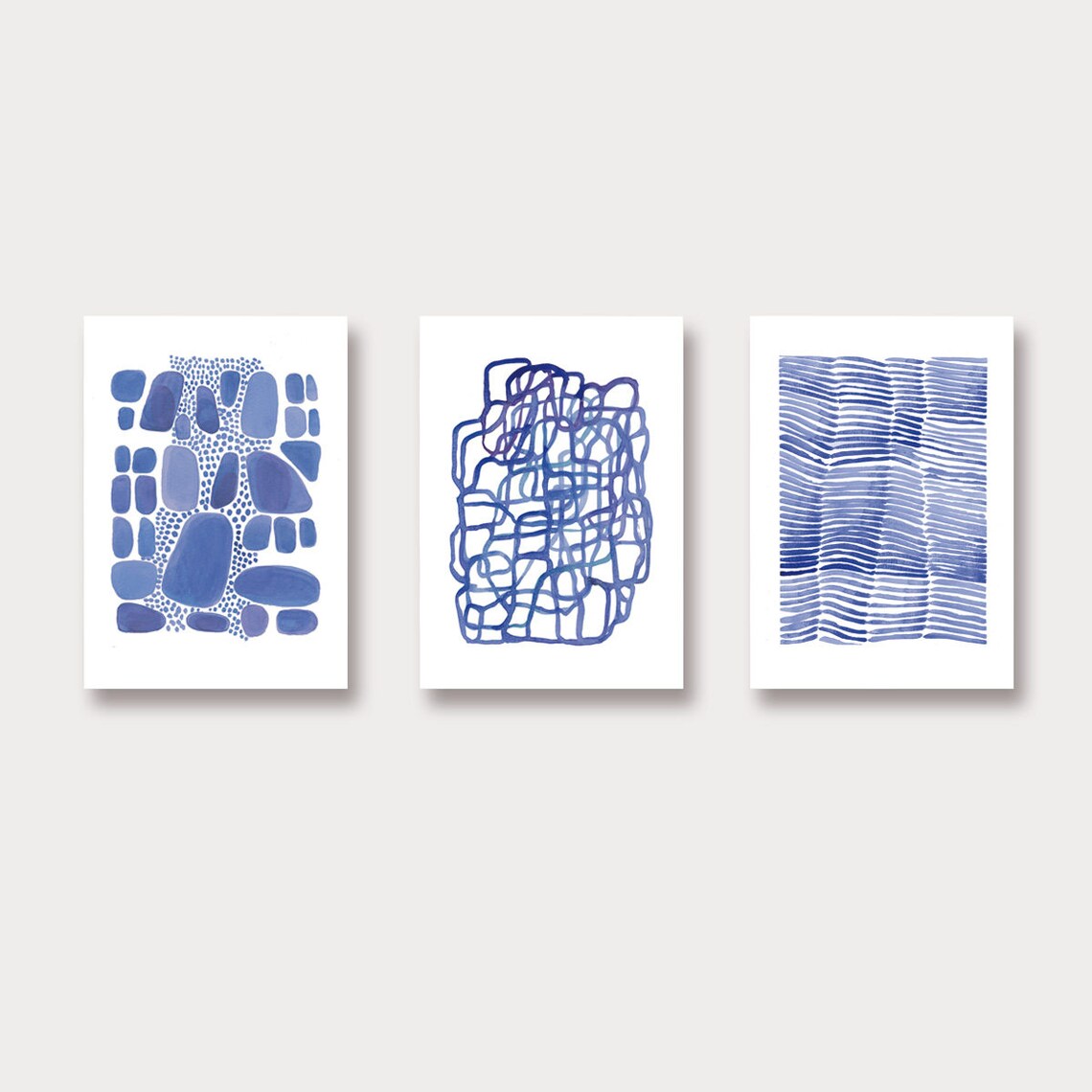 Watercolor Print Set Blue Wall Decor Set of 3 Prints | Etsy