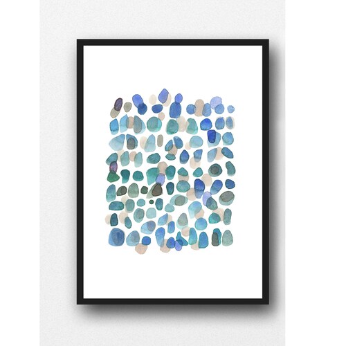 Blue Wall Art Abstract Watercolor Prints Sea Glass Art Set - Etsy
