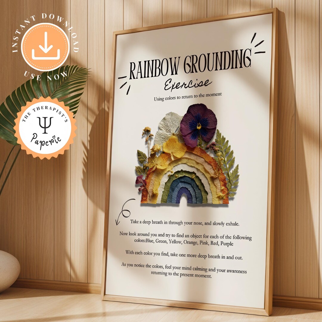 Rainbow Grounding Exercise Poster: Calming Mindfulness Art (digital ...