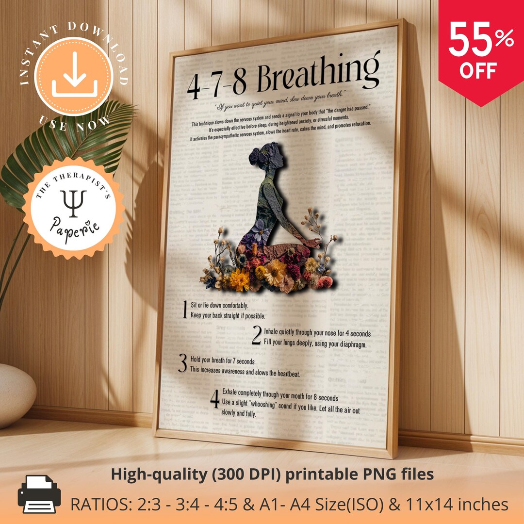 4-7-8 Breathing Poster: Mindful Breathing, Calming Down Posters, Trendy ...