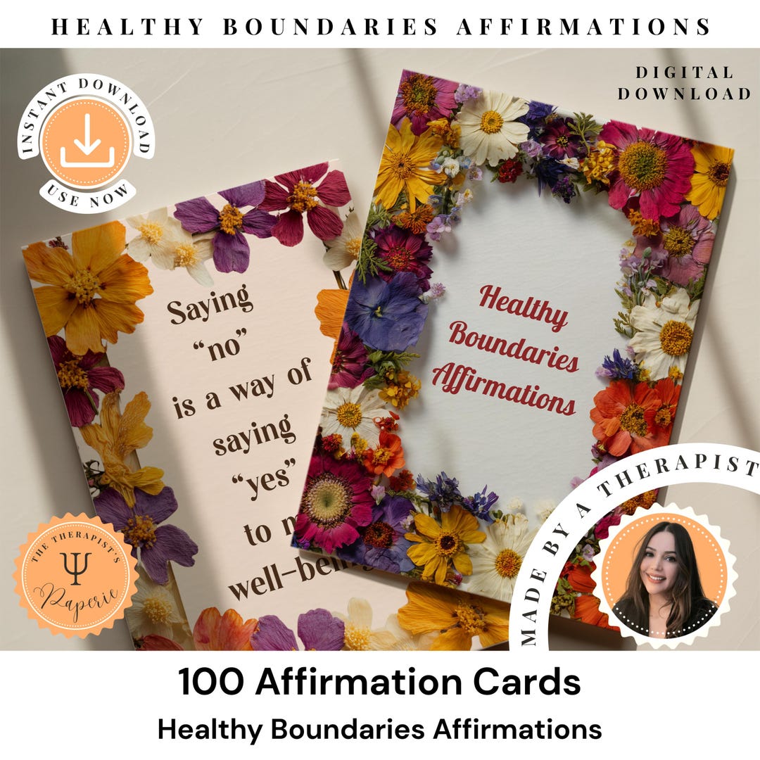 Healthy Boundaries Affirmation Cards: Therapist CBT Self-care Tool (PDF ...