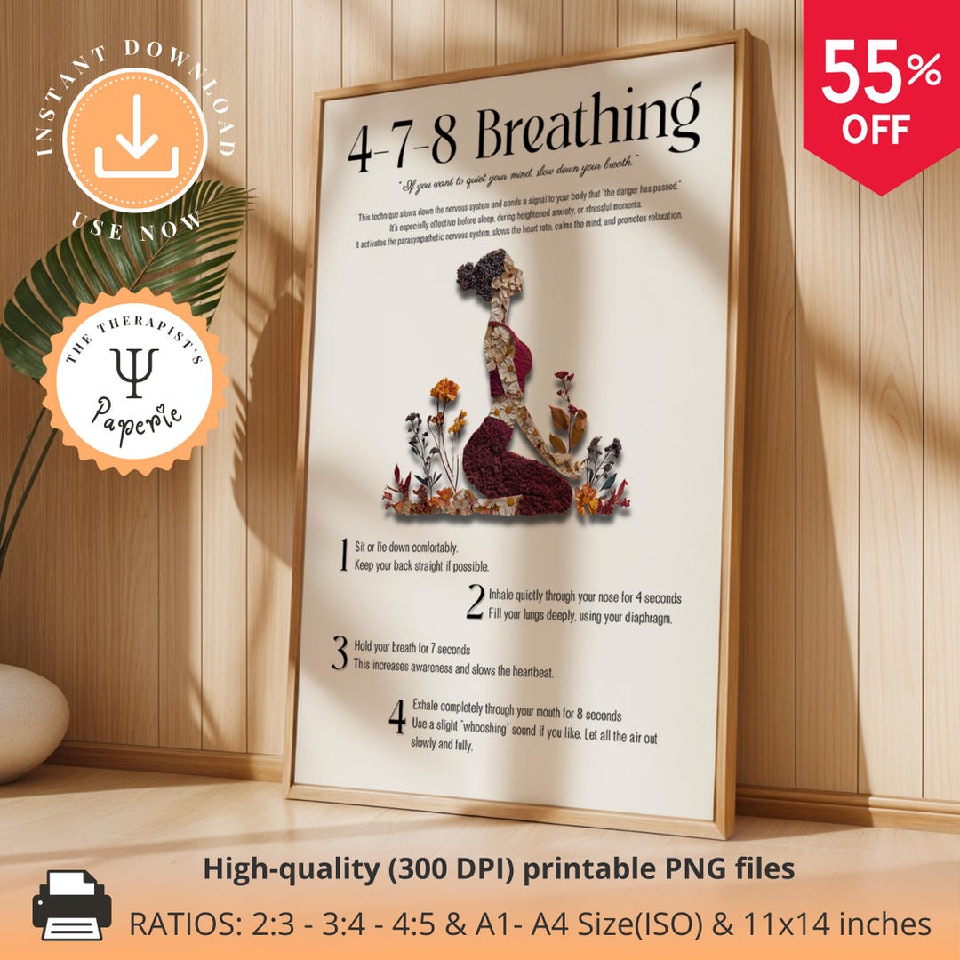 4-7-8 Breathing Poster: Mindful Breathing, Calming Down Posters, Trendy ...