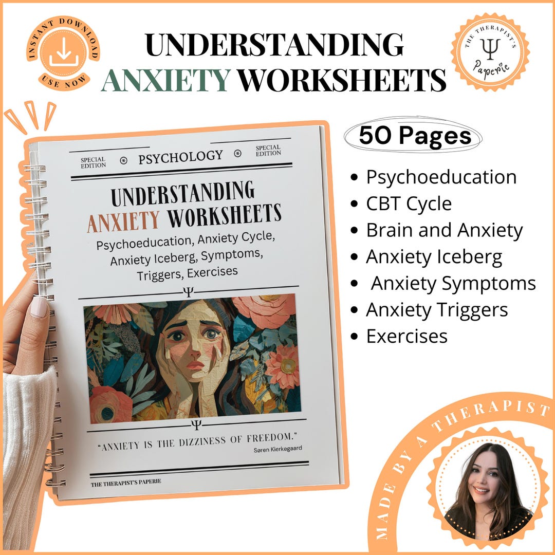 Understanding Anxiety Worksheets: Psychoeducation, CBT Cycle, Anxiety ...
