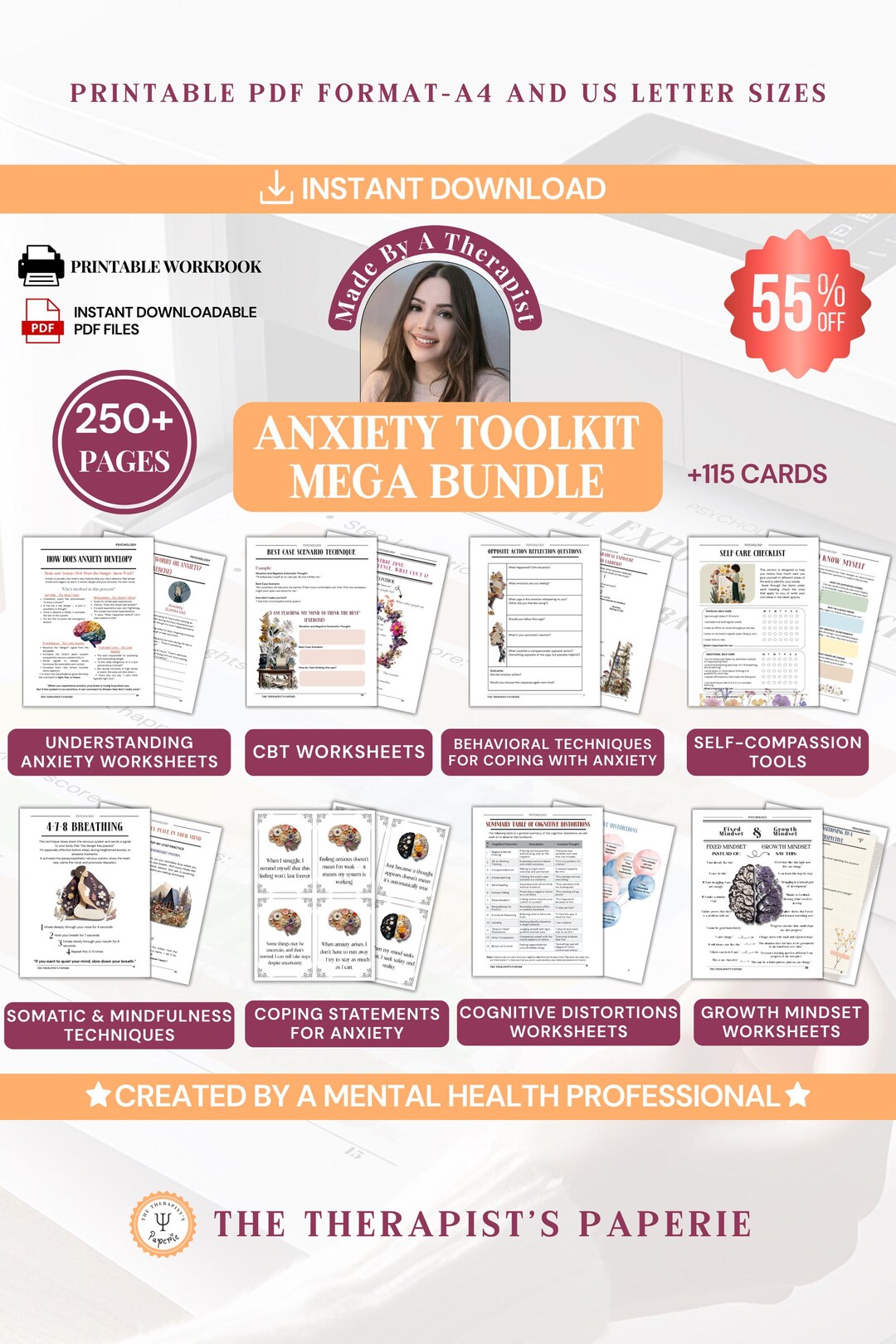 Anxiety Toolkit Mega Bundle: Managing Anxiety, Therapy Worksheets ...