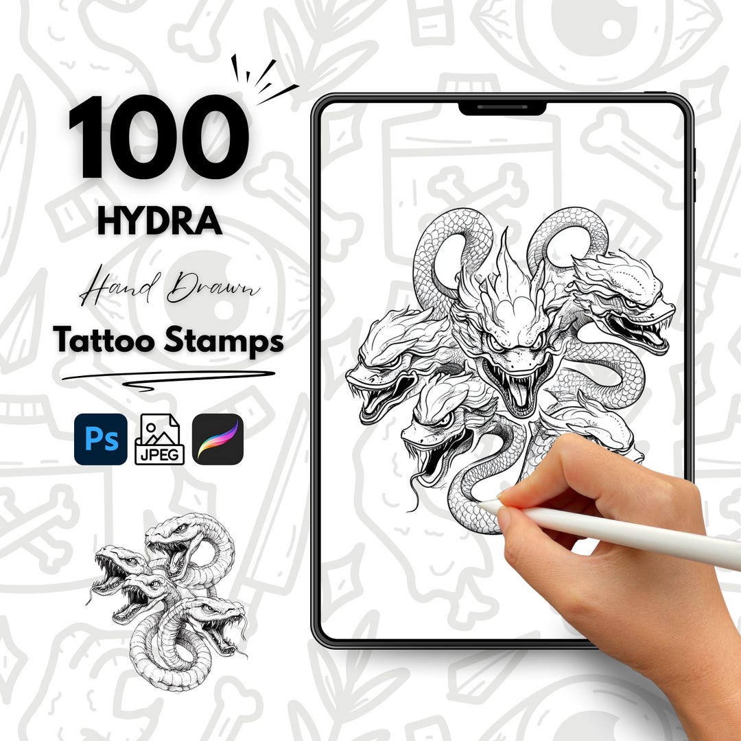 100 Hydra Hand Drawn Tattoo Stamps, Procreate Tattoo Brushes, Photoshop ...