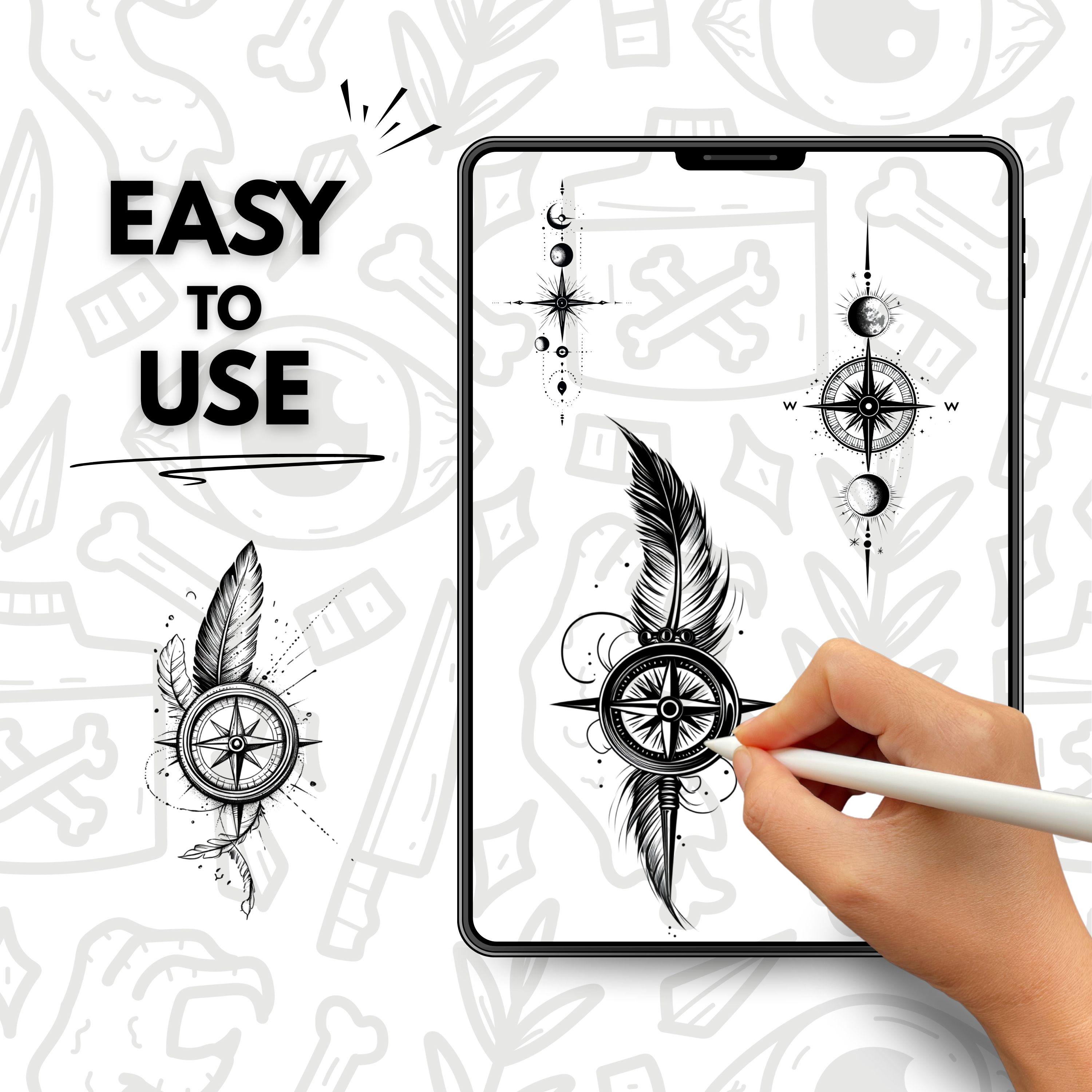 100 Compass Hand Drawn Tattoo Stamps, Procreate Tattoo Brushes ...
