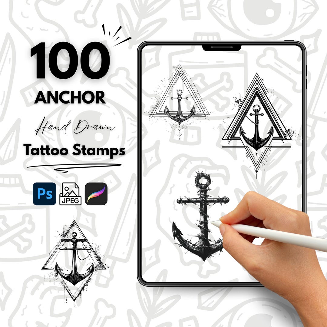 100 Anchor Hand Drawn Tattoo Stamps, Procreate Tattoo Brushes ...