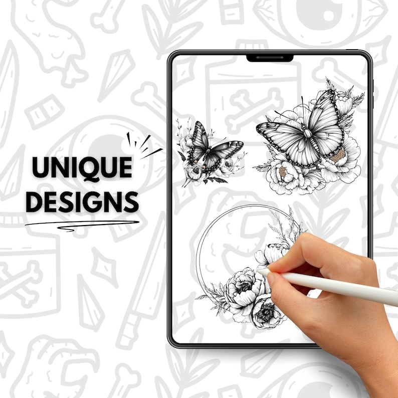 100 Ranunculus Hand Drawn Tattoo Stamps, Procreate Tattoo Brushes ...