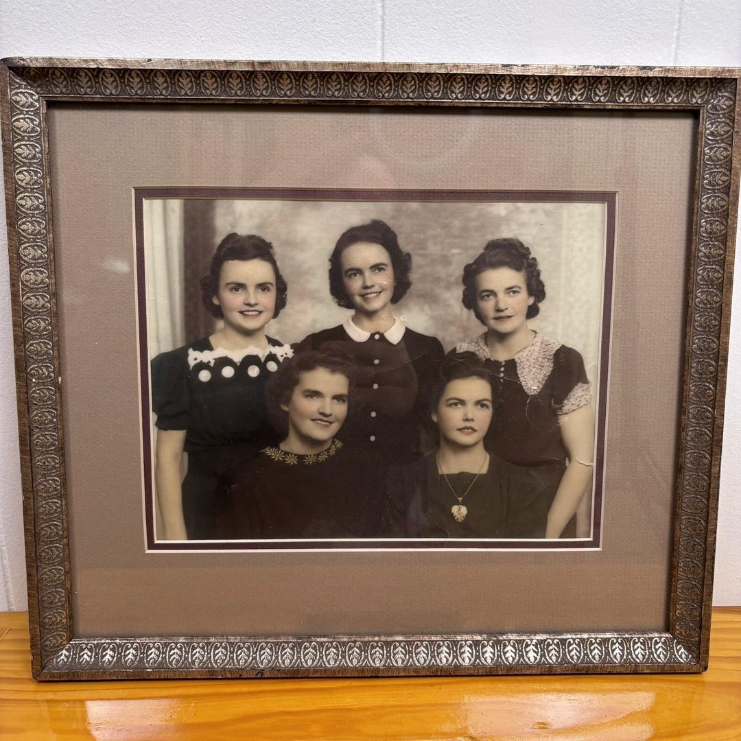 Vintage 30s Family Portrait Colorized B&W Photograph With Painted ...