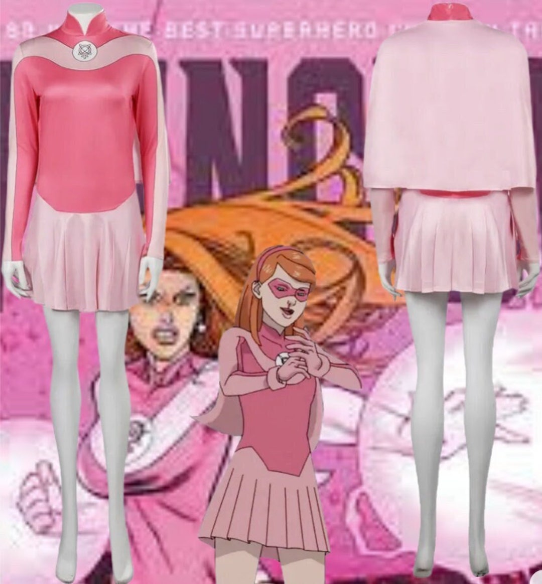 Anime Atom Eve Cosplay Costume Pink Dress Cloak Outfits Women - Etsy