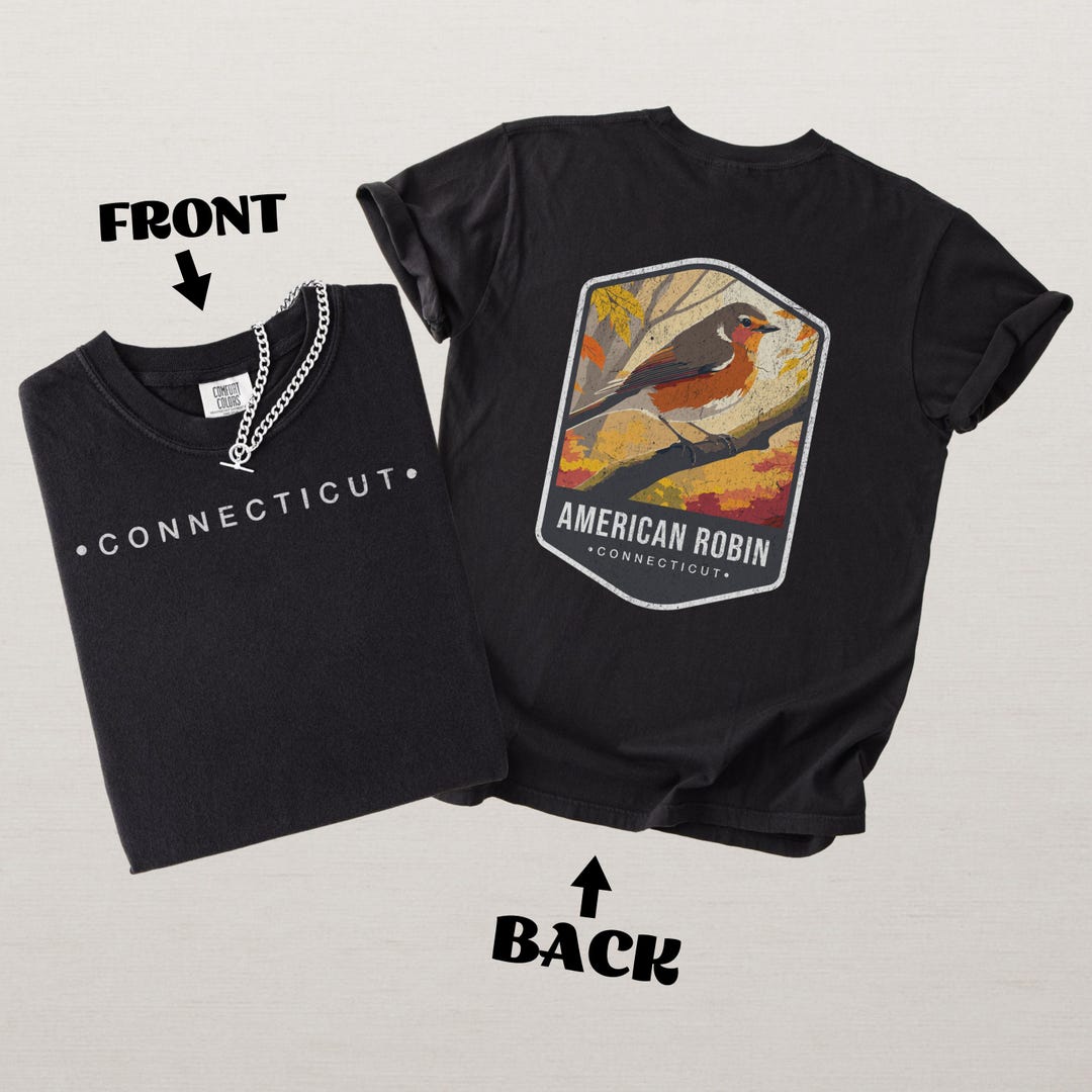 American Robin Connecticut State Bird Souvenir Tee, Comfort Colors ...