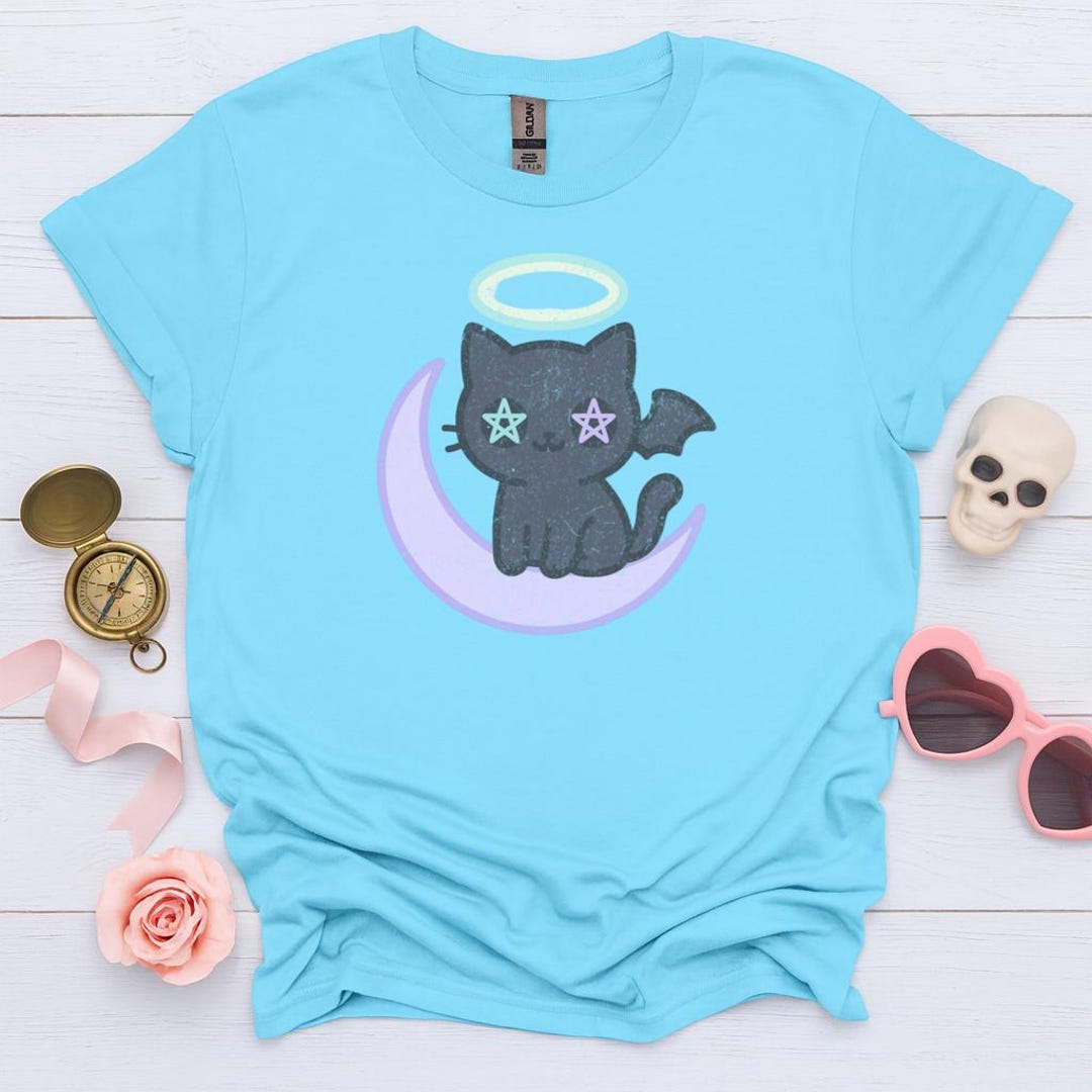 Pastel Goth Cat T-shirt: Witchcore Pentagram Moon Graphic Tee - Etsy