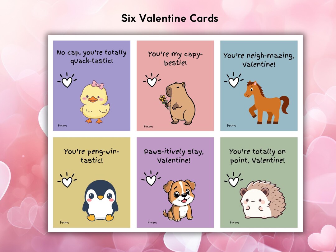 Printable Animal Valentine's Day Cards, Funny Classroom Valentines for ...