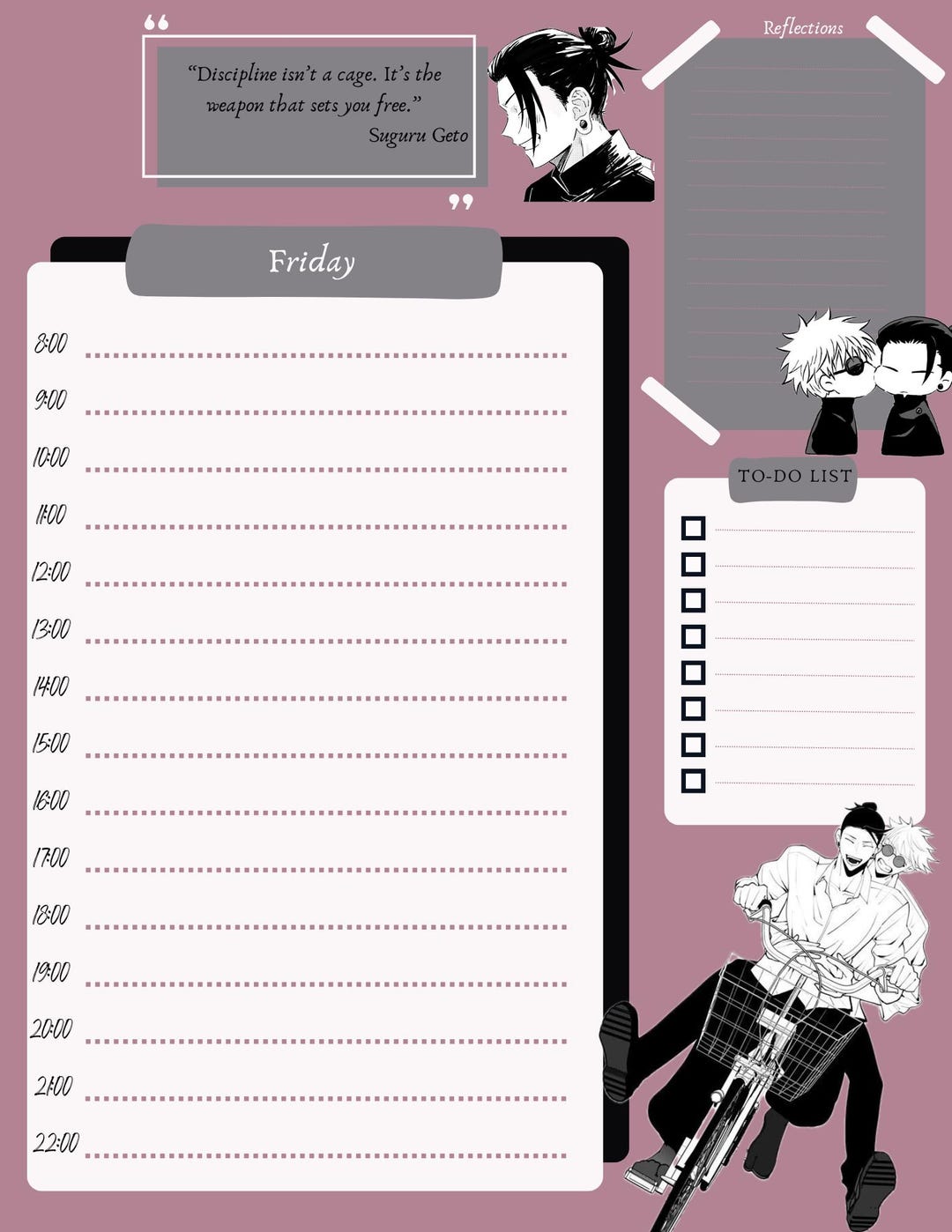 Gojo and Geto Anime Planner. Jujutsu Kaisen Planner. Digital Weekly ...