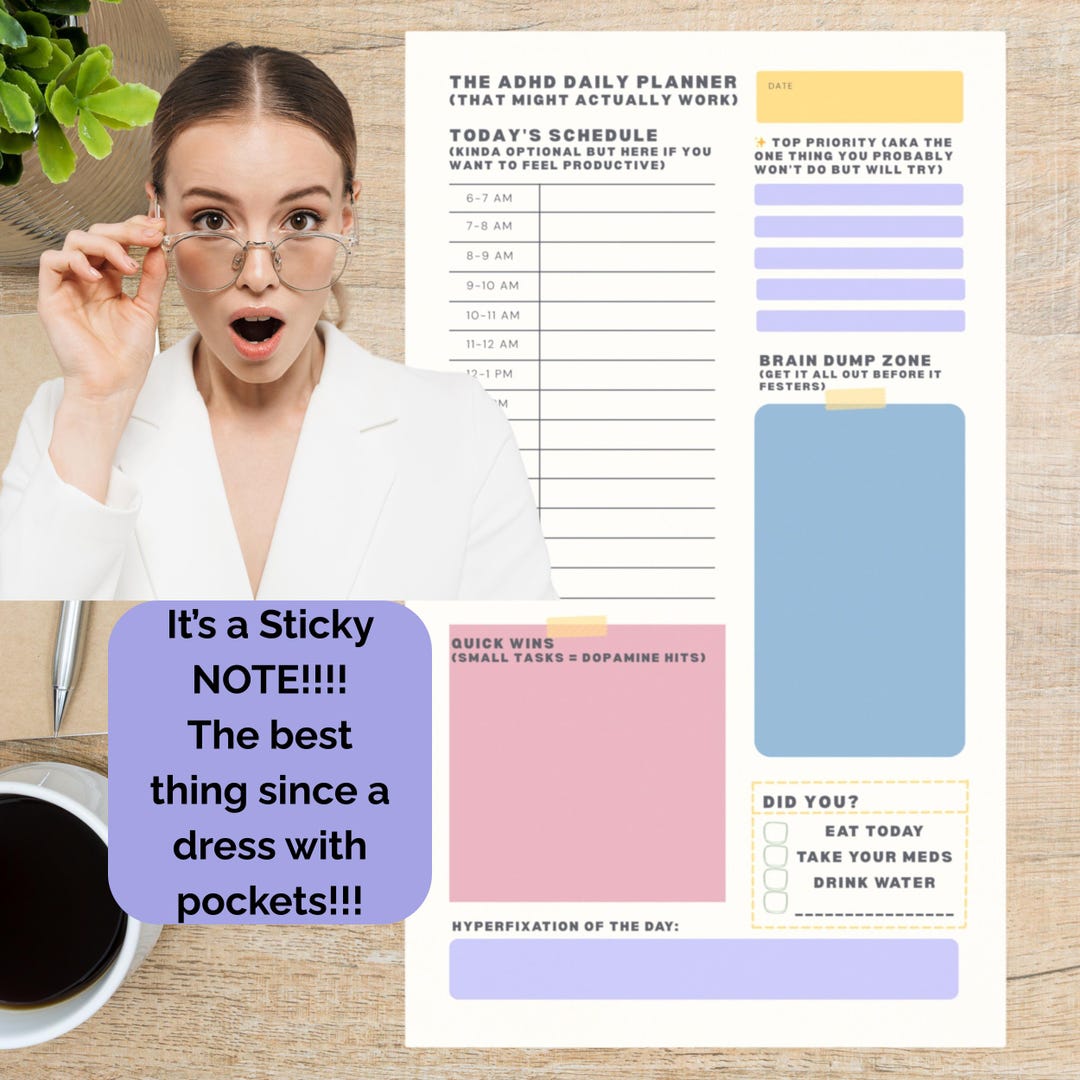 ADHD Daily Planner Post-it® Note Pad: Funny Focus Pad for ...