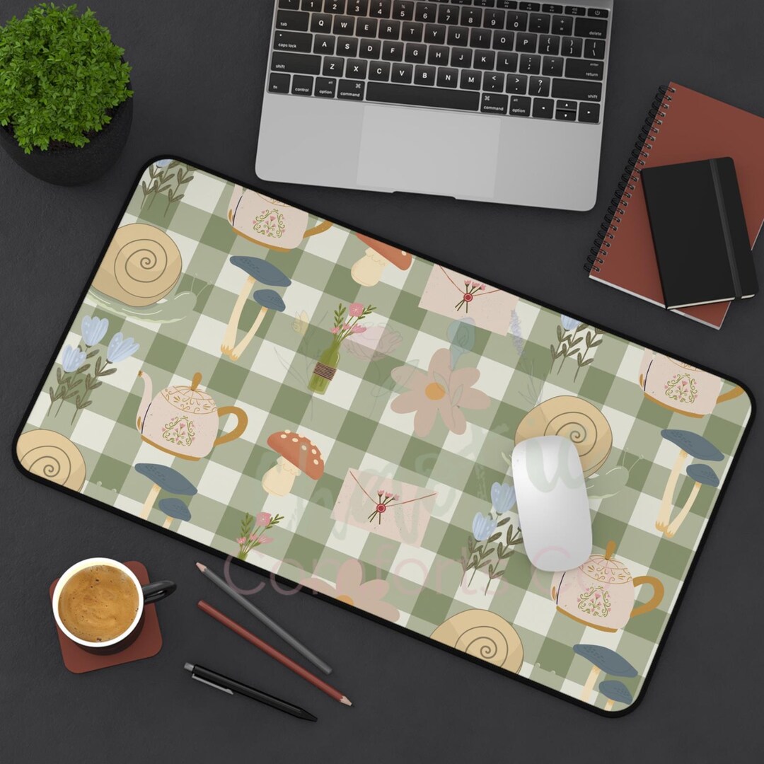 Cottagecore Desk Mat: Snail, Mushroom & Wildflower Design - Etsy
