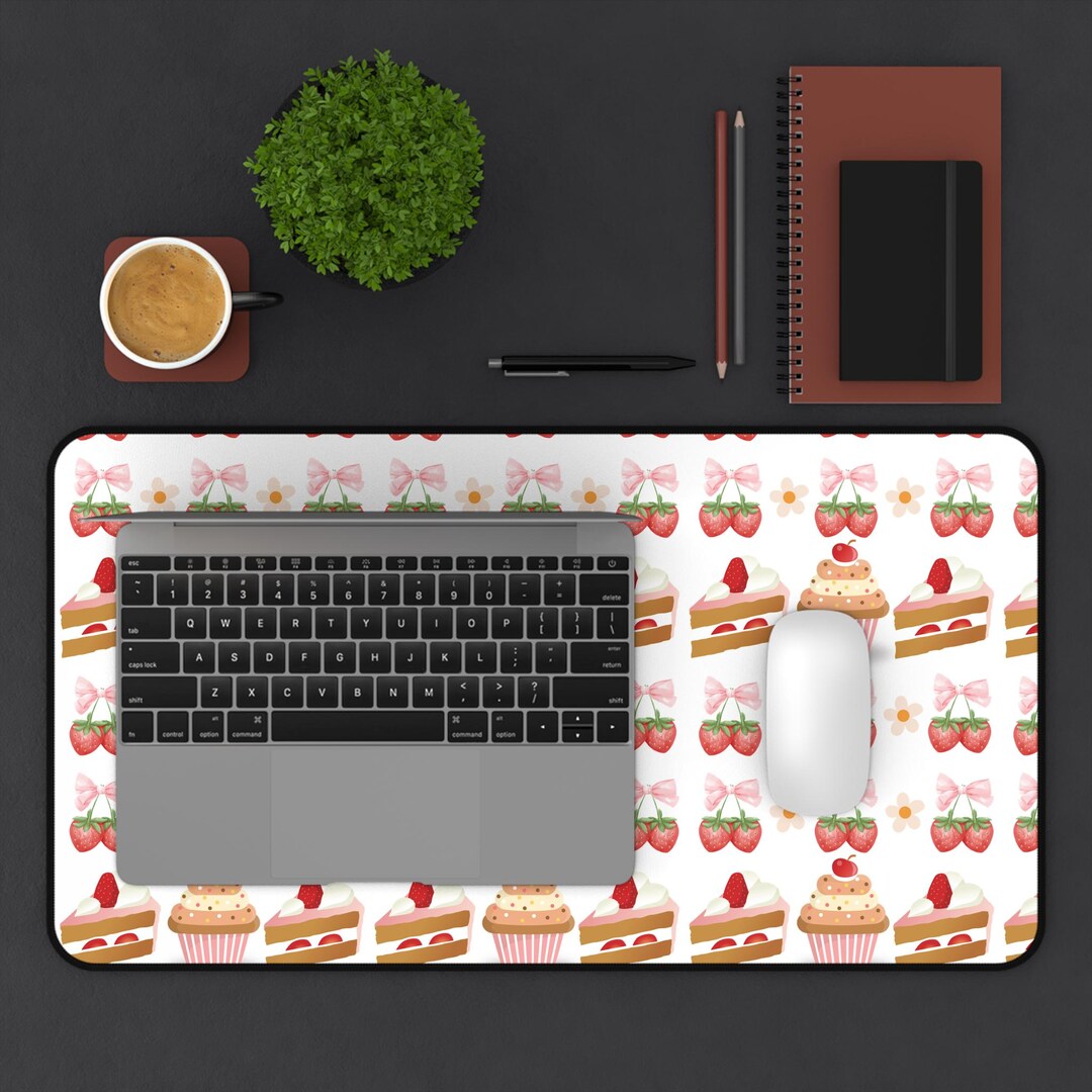 Strawberry Desk Mat: Pastel Cottagecore Aesthetic, Kawaii Desk Pad - Etsy
