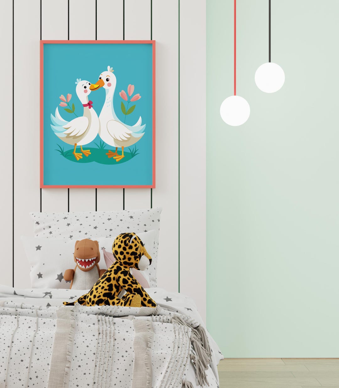 Romantic Duck Couple Art Print, Cute Animal Love Illustration, Nursery ...