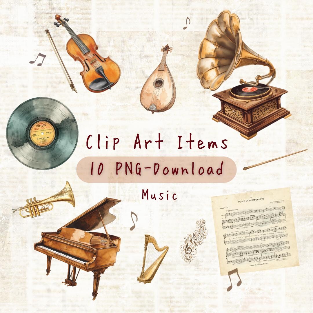 Antique Music Clipart Set | Vintage Instruments, Gramophone, Piano ...
