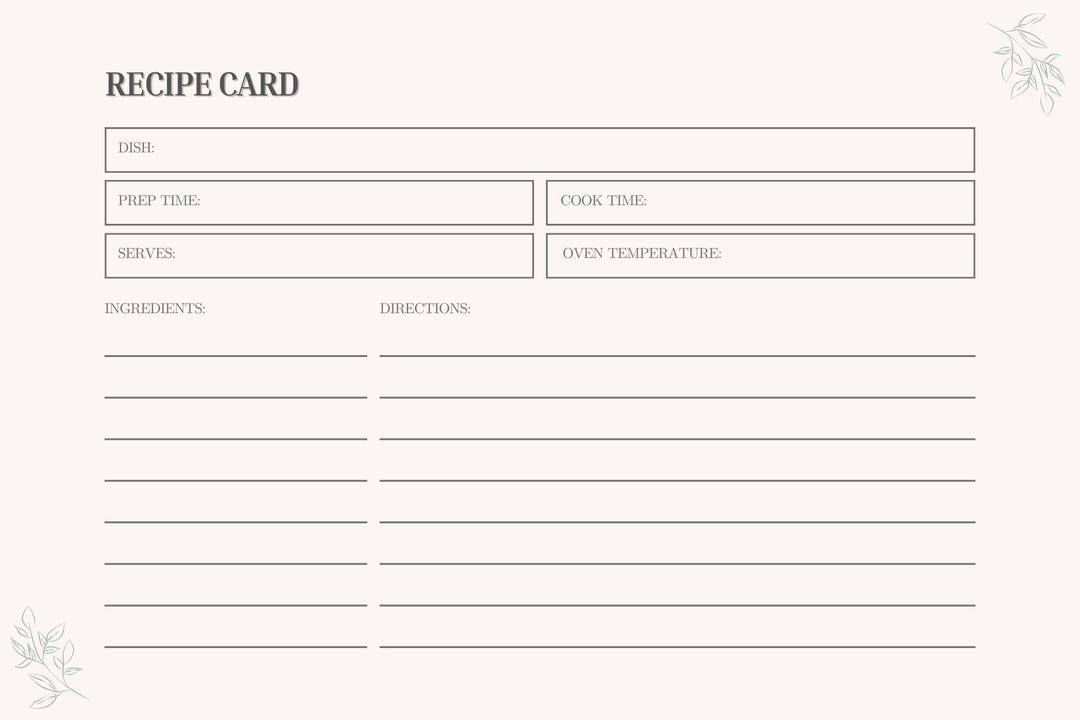 Vintage Recipe Card Printable - Classic Retro Design for Cooking & Meal ...