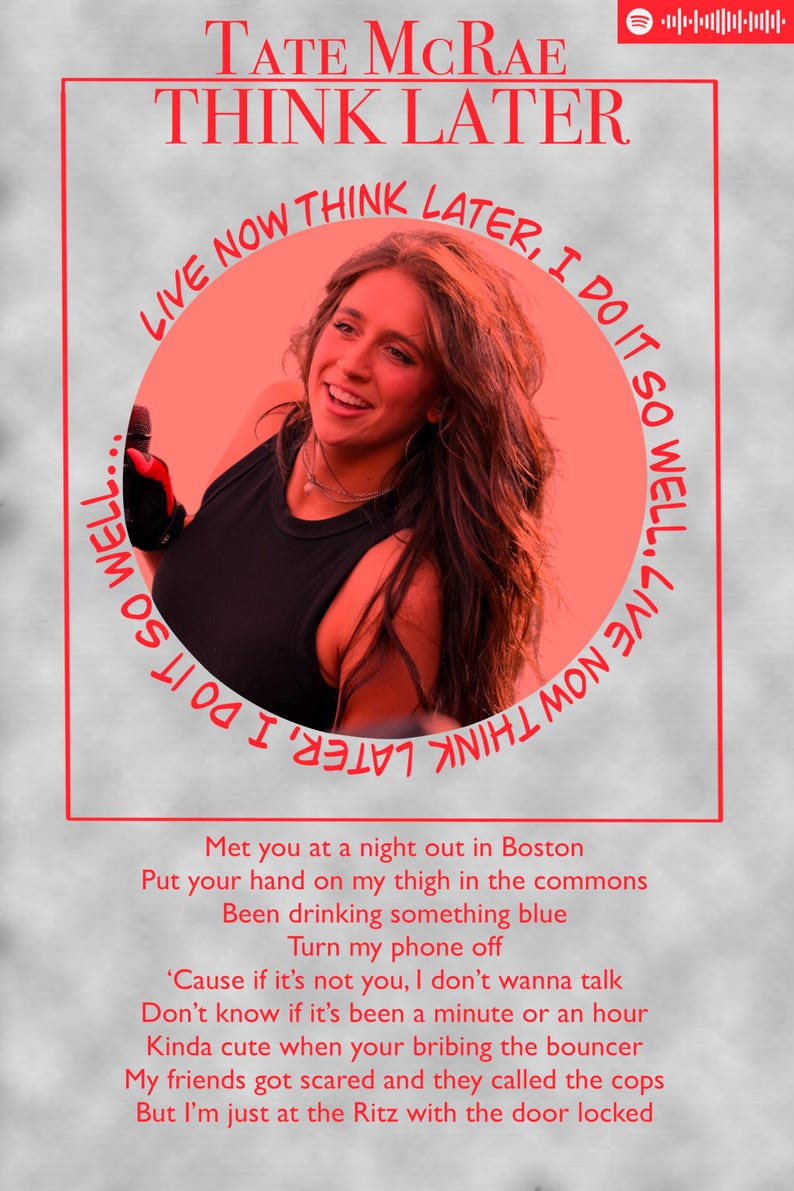 Think Later Tate Mcrae Think Later Poster - Etsy